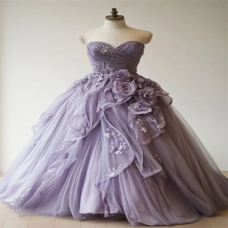 Lilac Rococo 3D Floral Purple Corset Prom Dress Victorian Puffy 1890s ...