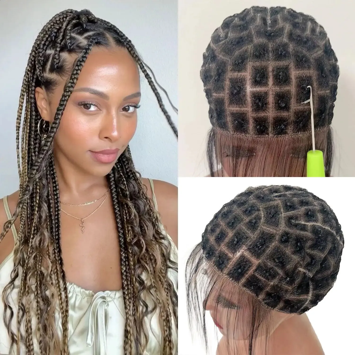 Braided Wig Cap For Crochet Braids: Full Double Lace Braided Wig With ...