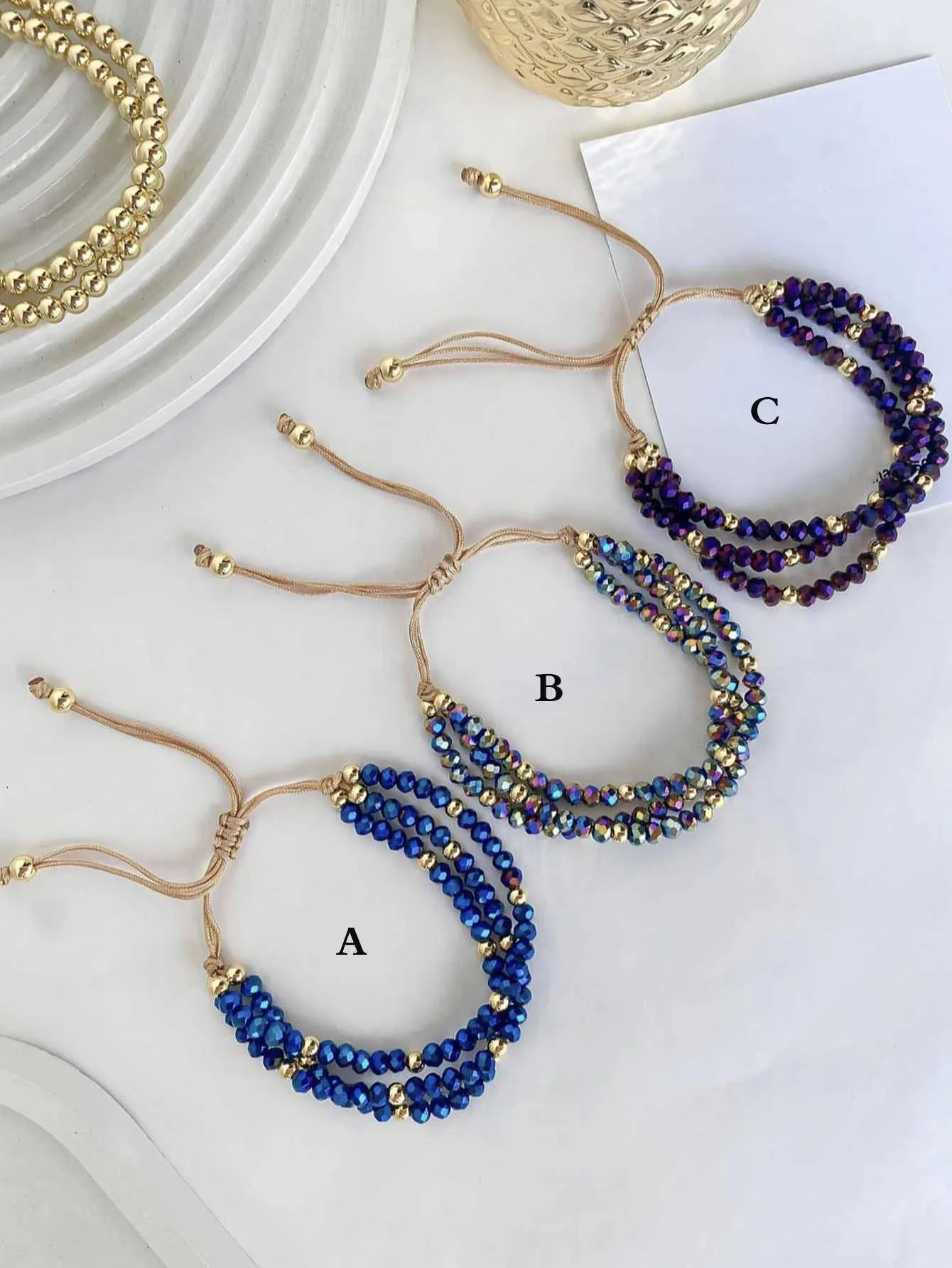 Bohemian handmade gold crystal bead bracelet with pearl chain for women ...