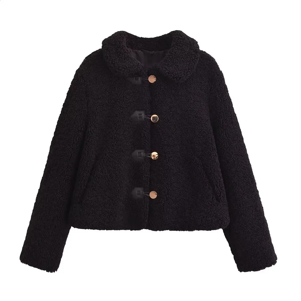 UETEEY Fleece Hooded Womens Coat Jacket with Black Leather Cord Button ...