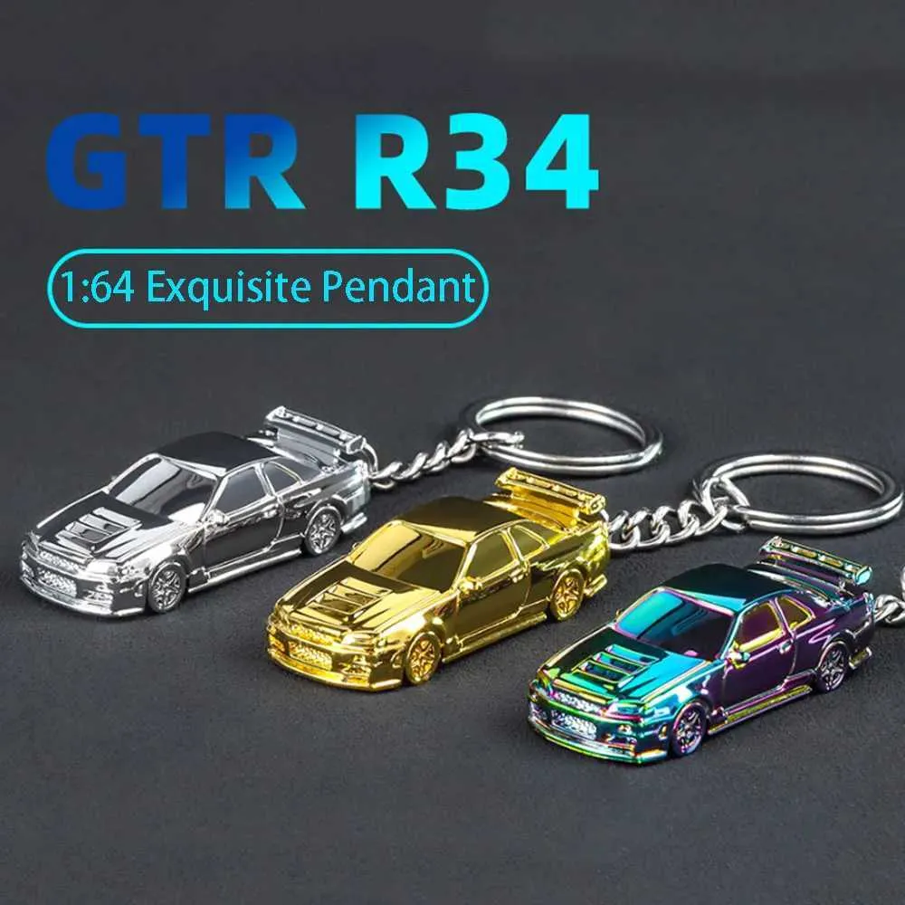 Diecast Model GTR R34 RS7 Car Toy Racing Keychain 1:64 Scale Metal Die ...