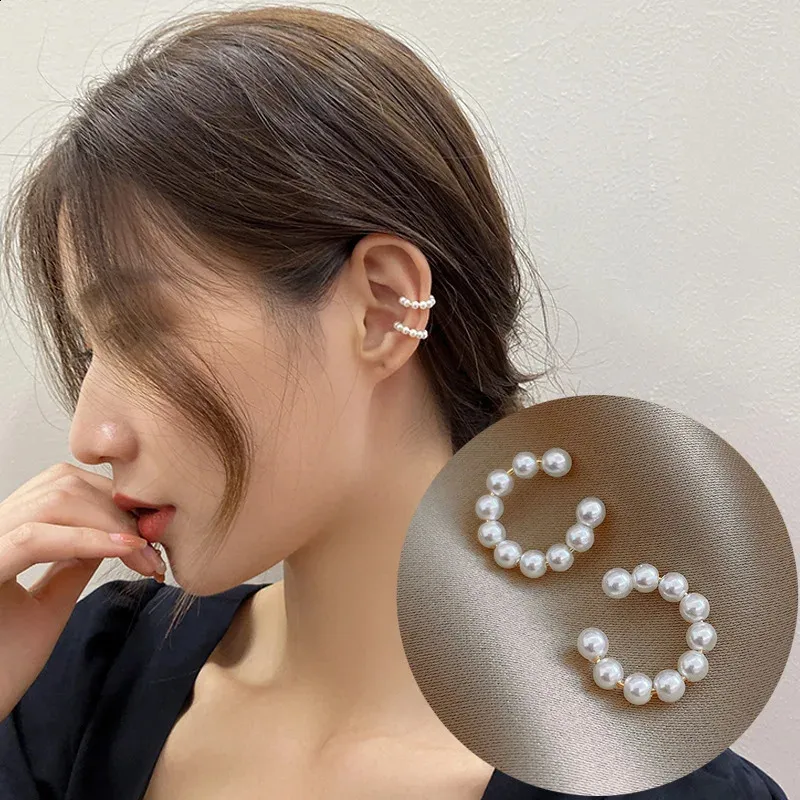 Korean Earrings: Pearl Beaded Ear Cuff Clip On Earrings For Women, C ...