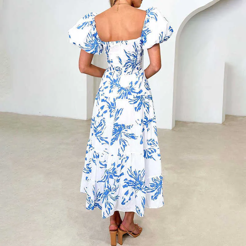 Flower Print Summer Dress Hollow Shoulder Floral Print Basic Casual ...