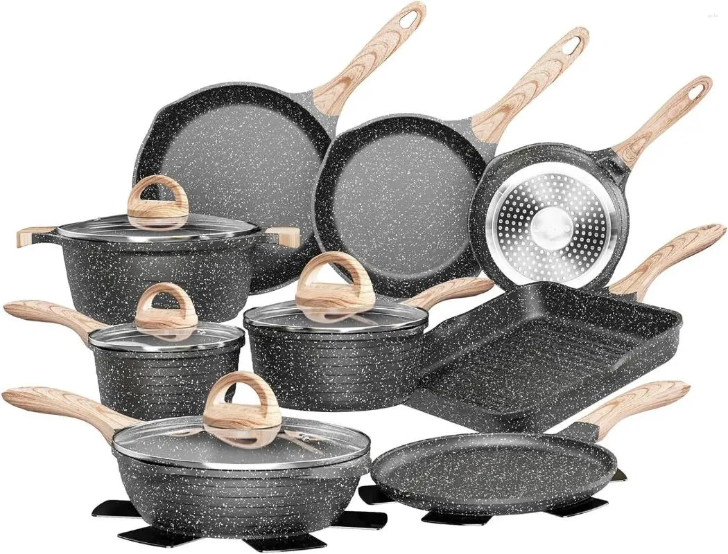 Nonstick Granite Stone Cookware Pots and Pans Set for Induction, 23 ...