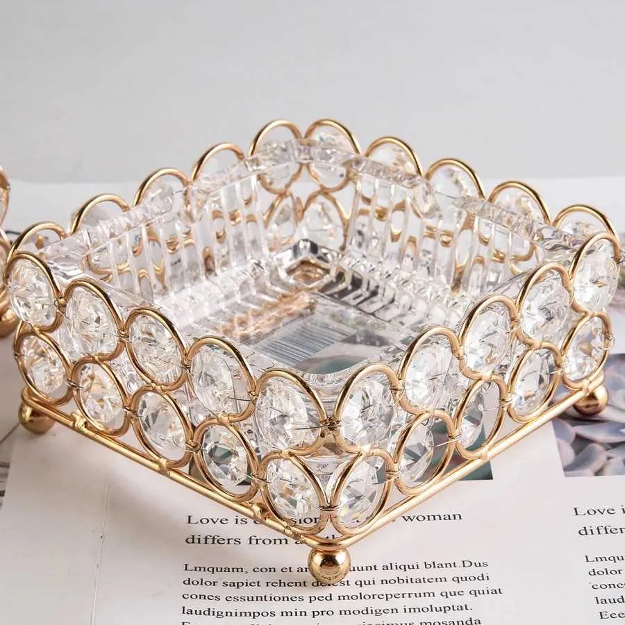 Gold Crystal Glass Ashtray for Home and Office Decor, Luxurious Cigar ...