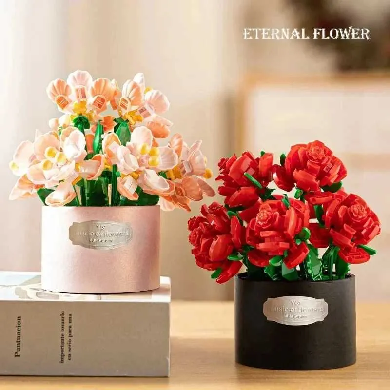Romantic Rose Flower Flower Building Blocks Set With Dust Cover ...