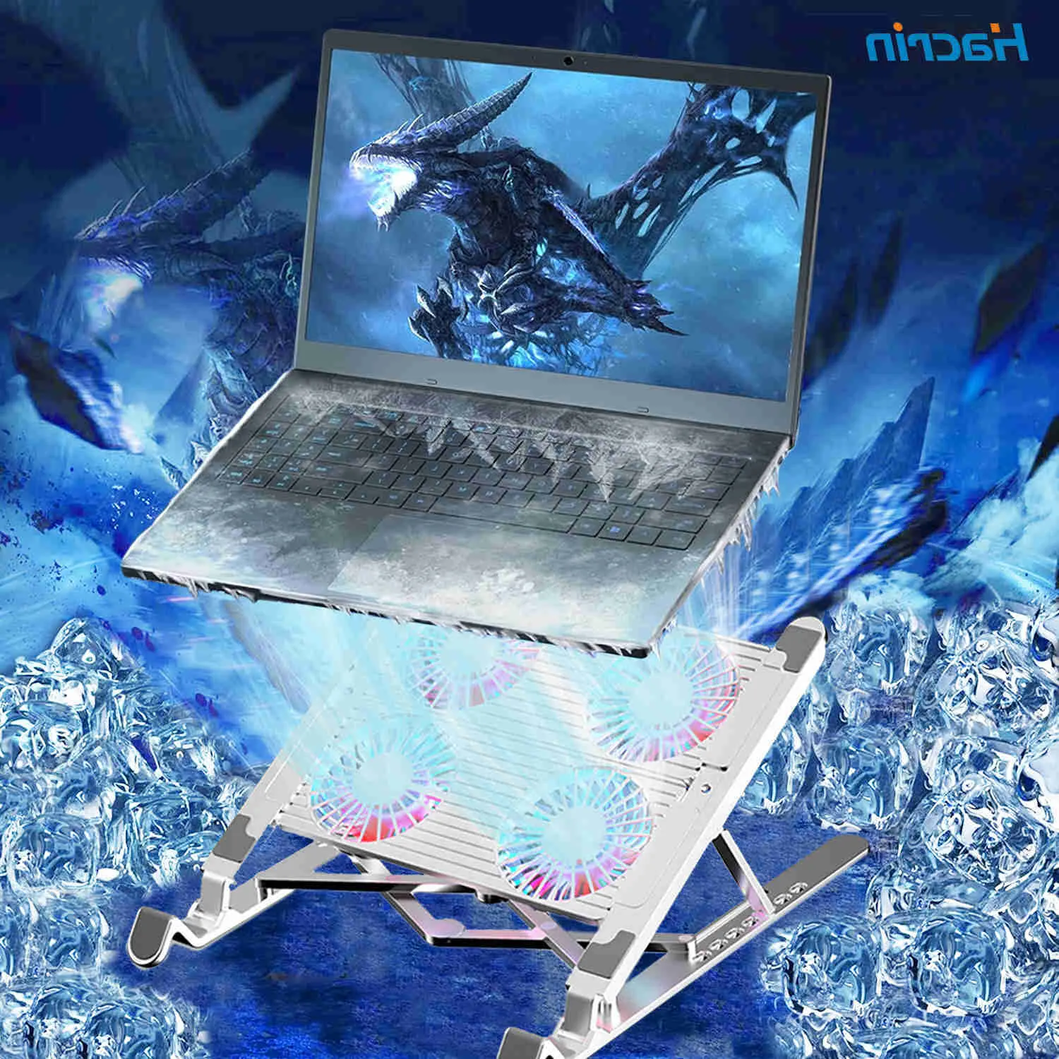 Foldable Deep Cool Laptop Stand With 4 Fans Height Adjustable Base ...