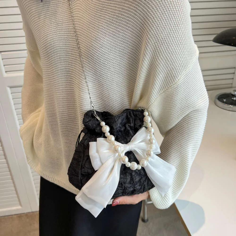 Chic Bow Accent Crossbody Bag - Fashionable Beaded Chain Bucket Bag for ...