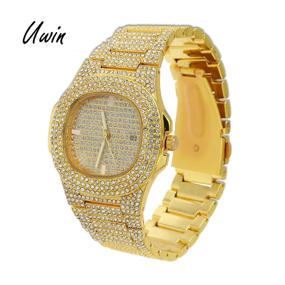 Fully Iced Out Watches Gold Wrist Quartz Watch For Men Women From ...