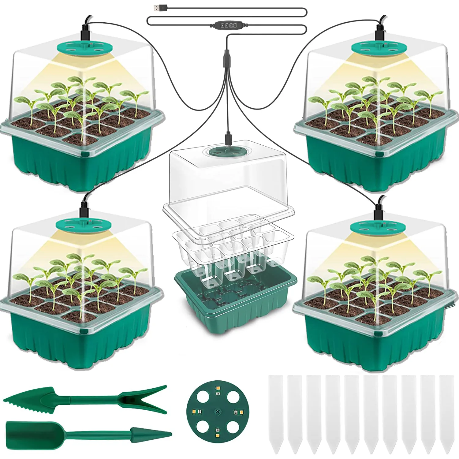 Indoor Plant Growing Kit: Seed Starter Trays With Grow Light & Humidity ...