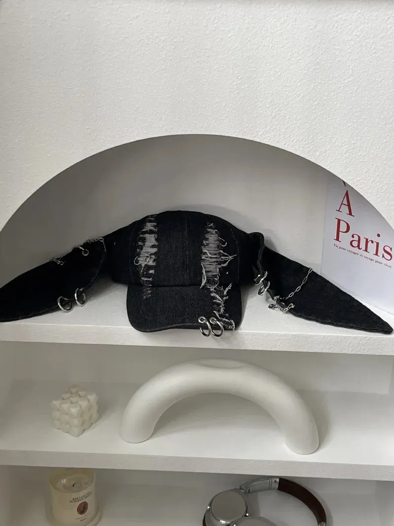 Korean Y2K Rabbit Ears Baseball Hat with Punk Hole, Personalized Metal ...