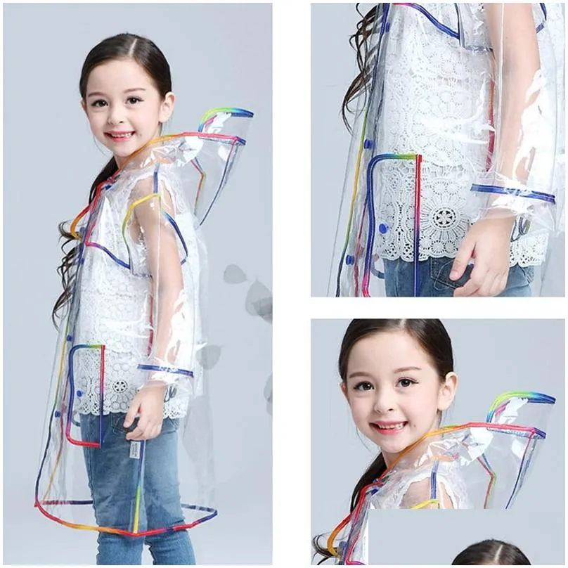 Rainbow Colorful Kids Clear Raincoat Womens With Hood Waterproof Eva ...