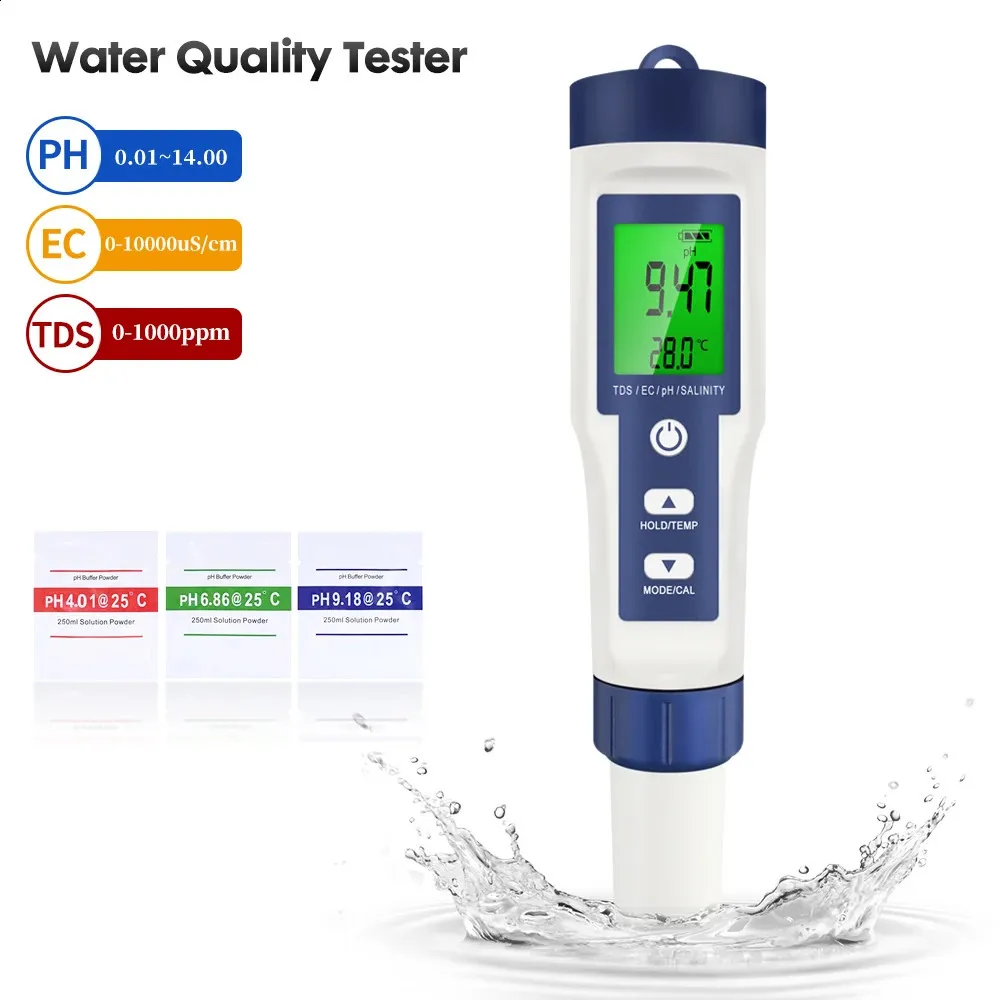 5-in-1 Waterproof Digital PH Meter - Test Water Quality, Temperature ...