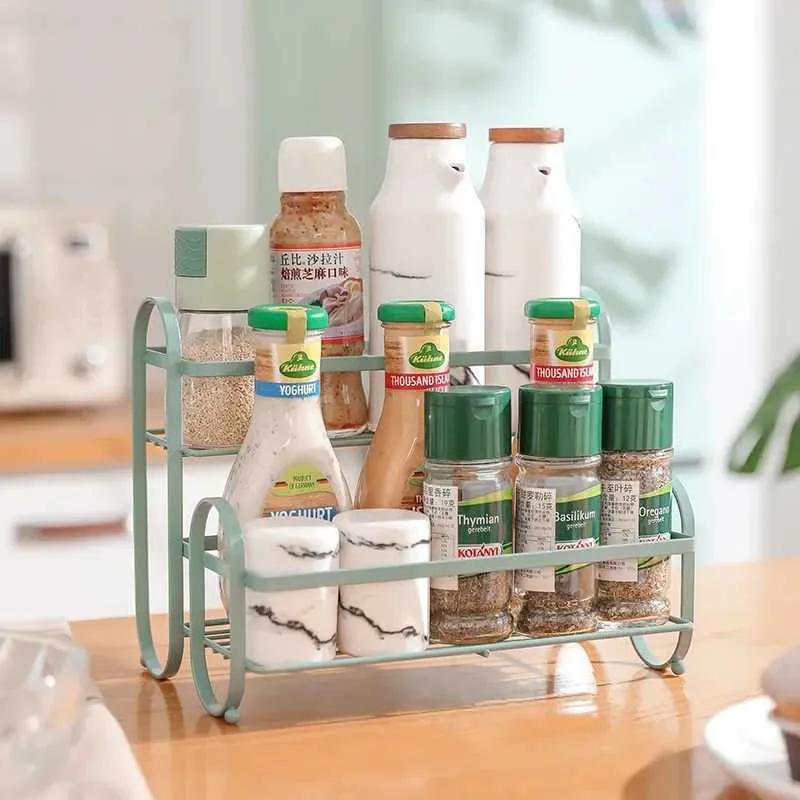 Metal Utensil Rack & Spice Organizer 2 Tier Kitchen Shelf, Condiment ...