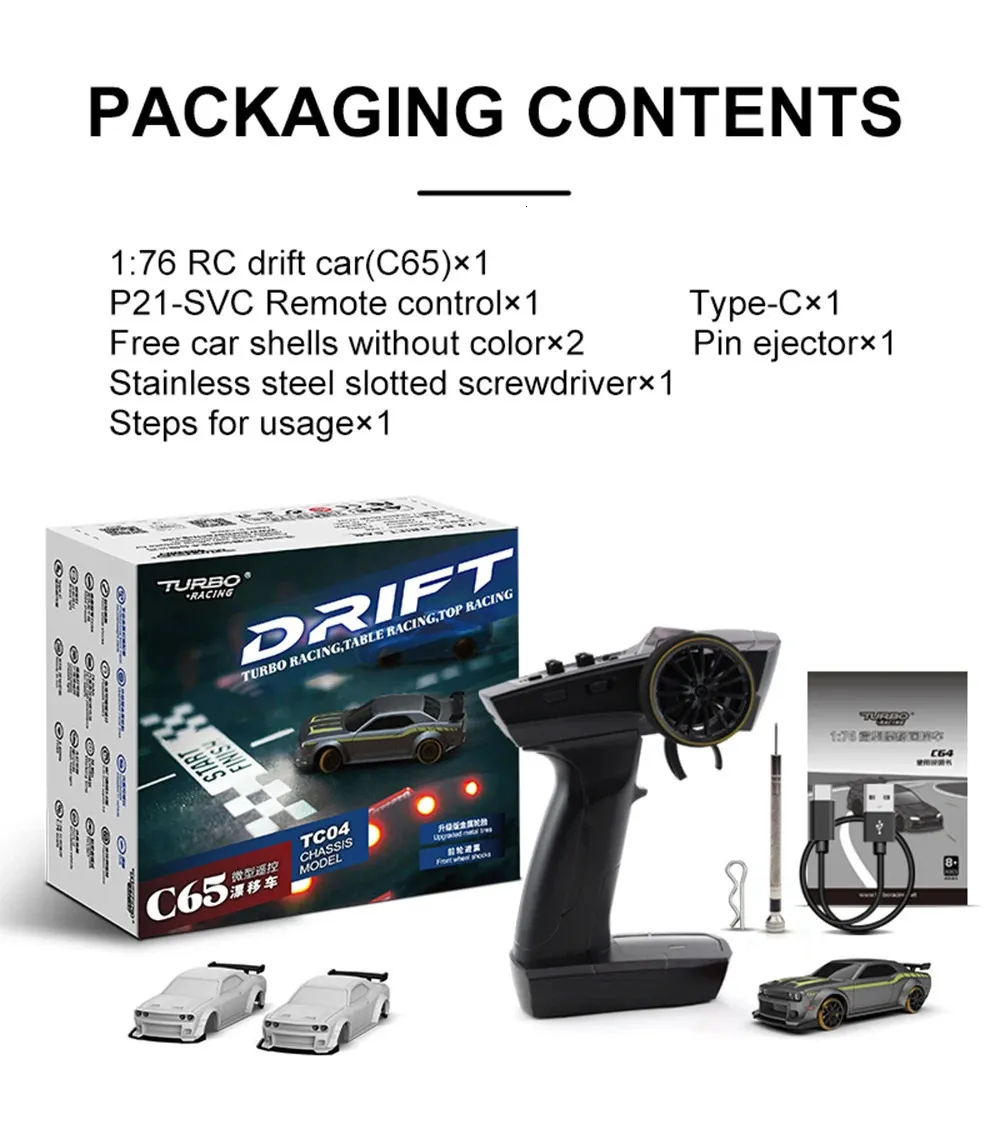 Full Proportional Turbo Racing 1 76 C65 Drift Target Rc Cars With Gyro ...