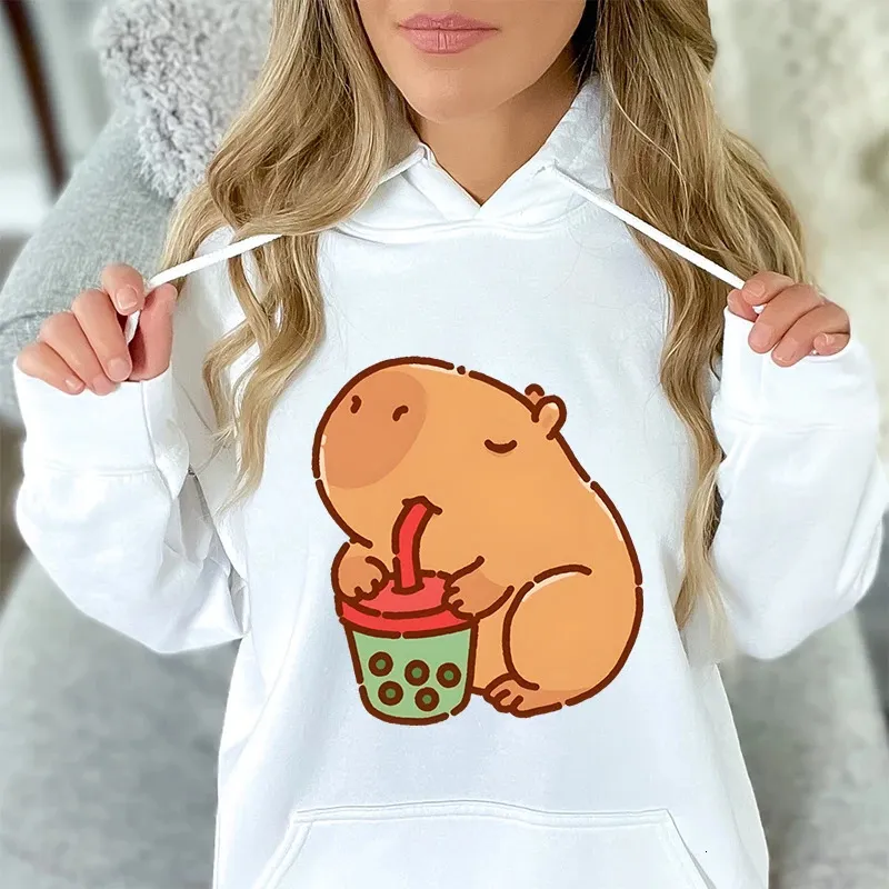 Cute Tea Print Hoodie For Women Loves Drinking Boba, Kawaii Cartoon ...