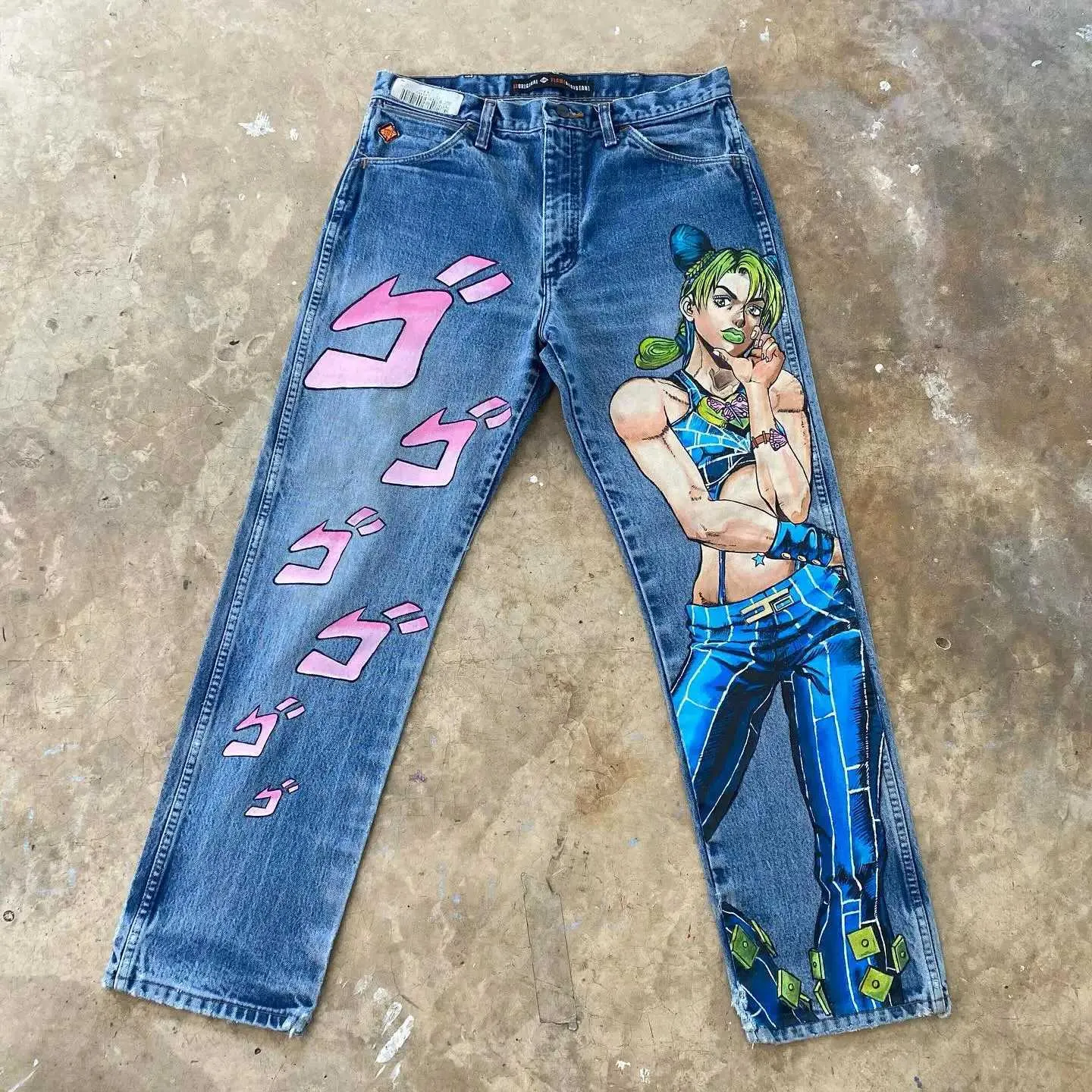 DHgate.com:Anime-Inspired Graphic Bag Jeans: High-Waisted DHgate.com:Anime-Inspired Graphic Bag Jeans: High-Waisted