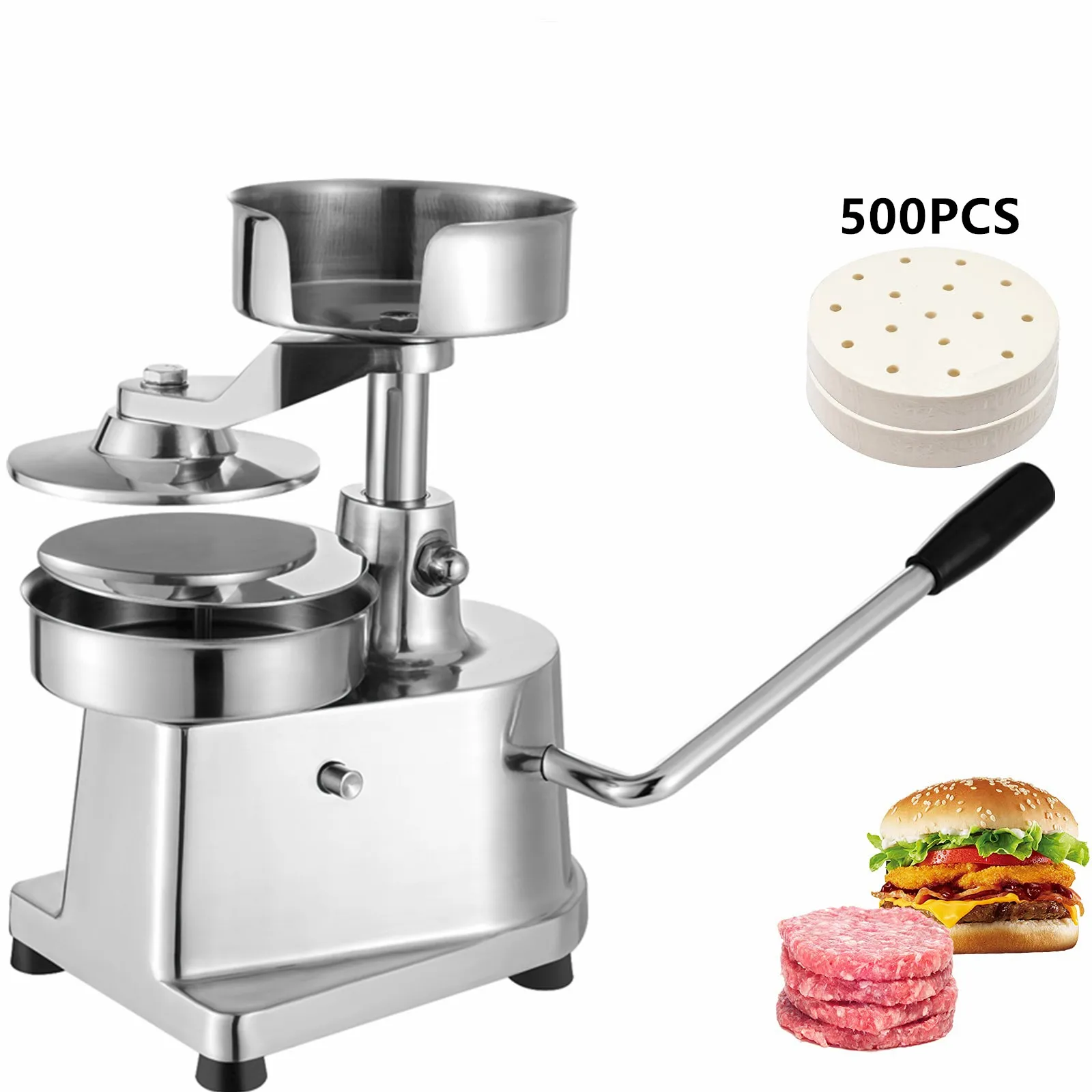 Heavy Duty Burger Press: 4-Inch Stainless Steel Patty Maker with 500 ...