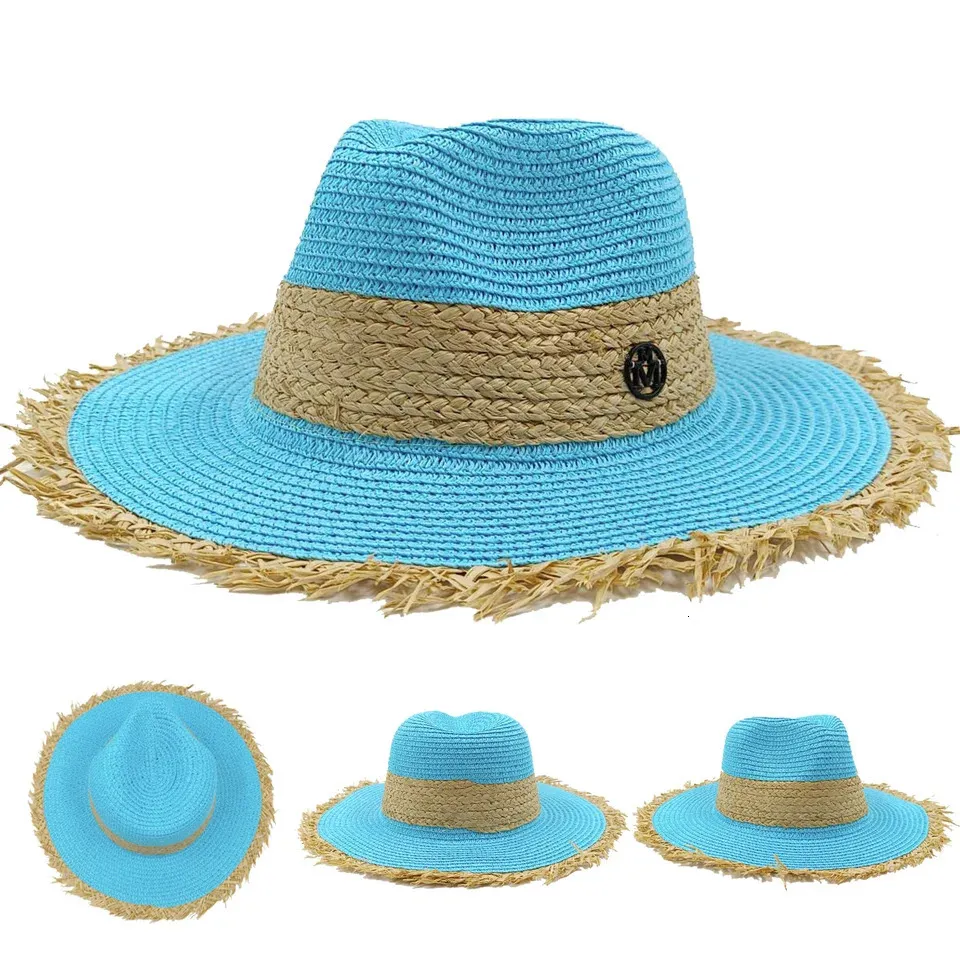 Brimmed Straw Hat Lake Blue Women's Travel Beach Sun Hat, Small Fresh ...