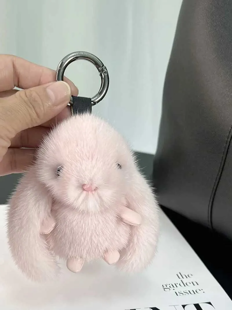 Real Mink Fur Bunny Keychain - Plush Charm for Bags, Keys, and Cars ...