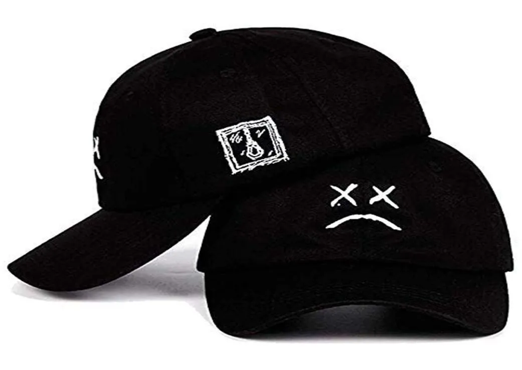 Embroidered Cotton Black Dad Cap With Crying Face For Lil Peep Dad ...