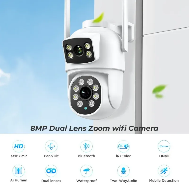 4K 8MP Wifi PTZ Wifi Ptz Camera Outdoor With Dual Screens, Human ...