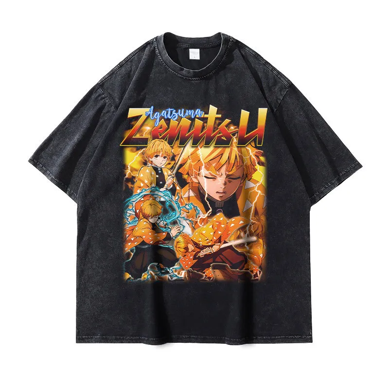 Wholesale Demon Slayer Anime T Shirt: 2024 Washed Denim Graphic Tee For ...