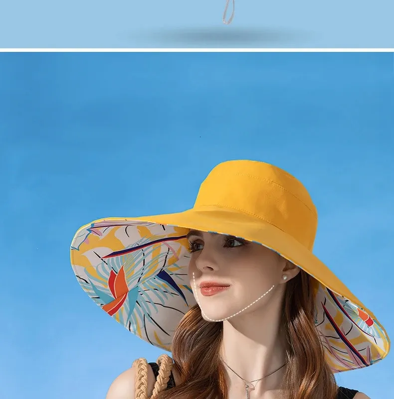 Women's Summer Doublesided Wide Brim Sun Hat Flower Beach Cap Elegant ...