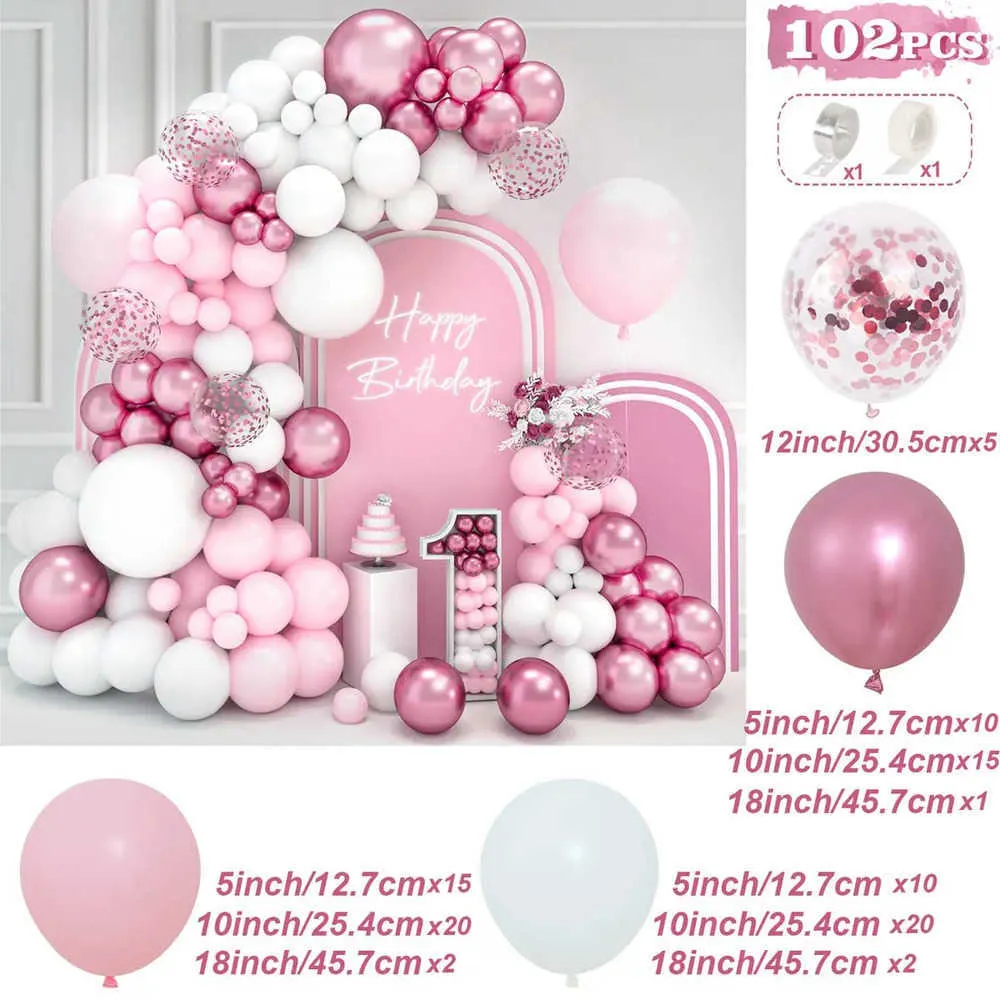 Party Balloons Pink White Balloon Garland Arch Kit Wedding Birthday ...