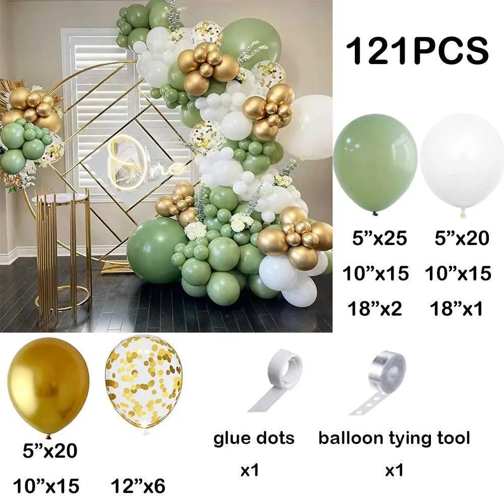 Sage Green & White Balloon Arch Kit: Gold Confetti, Garland for ...