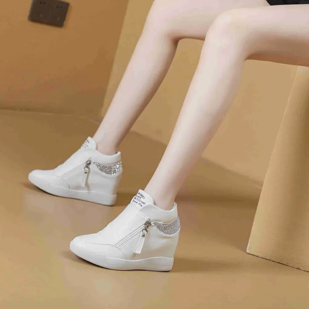 Hidden Heel Platform Sneakers: Bling Diamond Wedge Rivet Shoes for ...