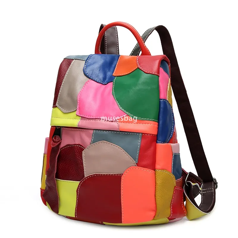 High End Womens Sheepskin Colorful Backpack Fashionable Leather ...