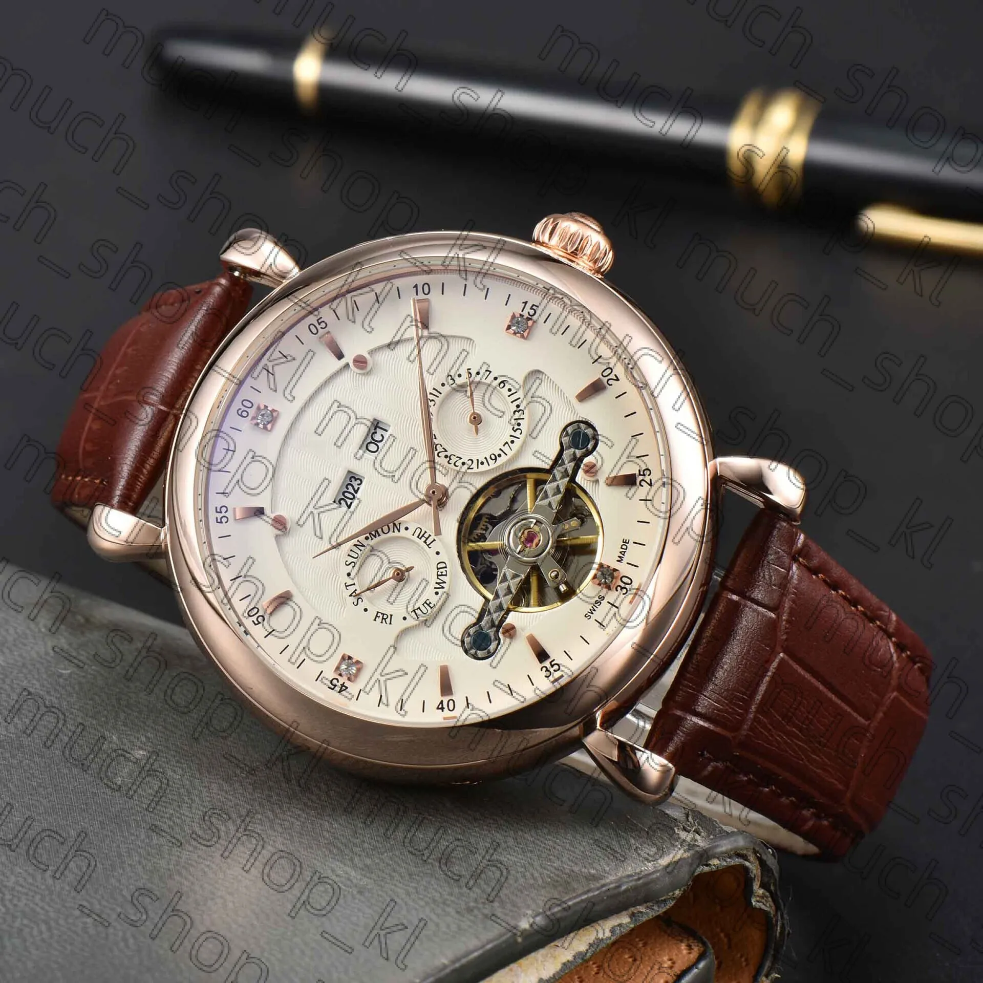 DHgate.com:Mens Automatic Five-needle Double Day Calendar Tourbillon ...