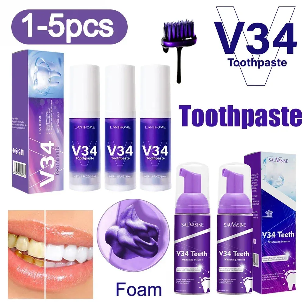 V34 Oral Care Corrector Teeth Whitening Purple Toothpaste For Fresh ...