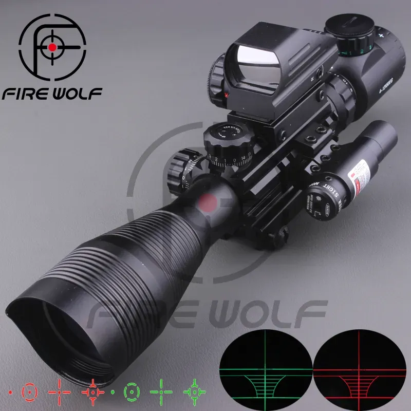 Tactical 4 12X50EG Rifle Scope Combo With Holographic Sight, Red Laser ...