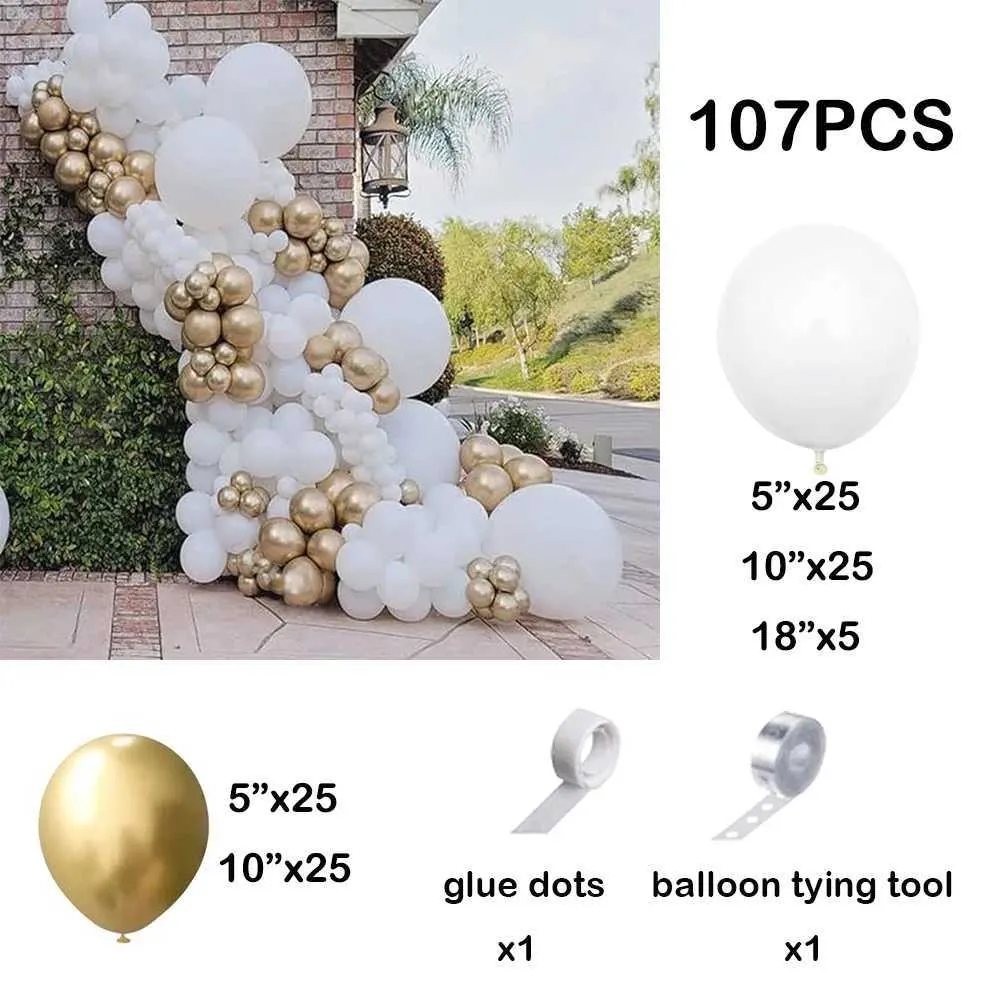 Party Balloons White Wedding Balloons Kit Metallic Gold Latex Balloon ...