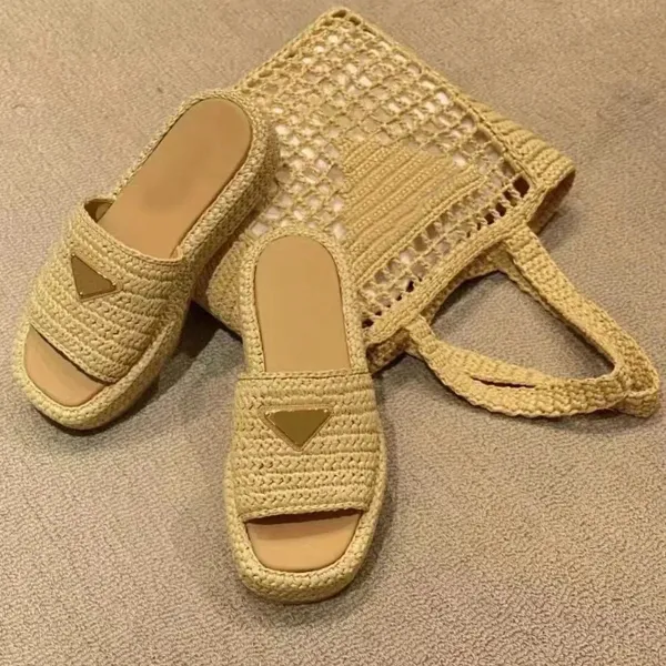 Bulk 2024 New Triangle Straw Weave Platform Slippers Women's Summer ...