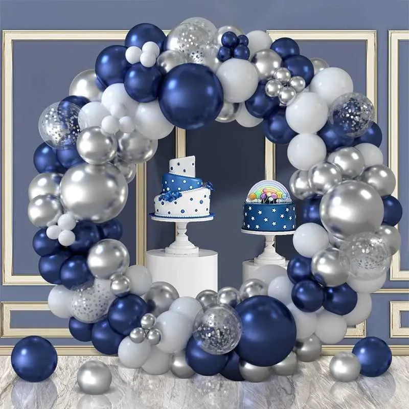 Blue & Silver Party Balloons Garland Kit: 120 Metallic Balloons Arch ...