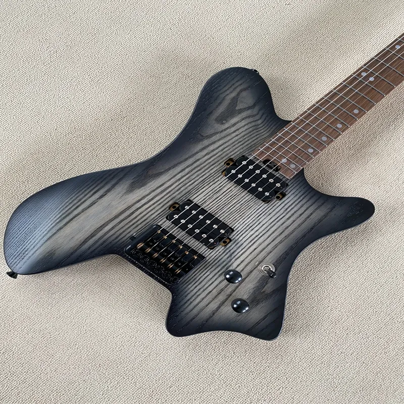 Headless Carbon Fiber Electric Guitar 6 Strings, ASH Body, Black Burst ...