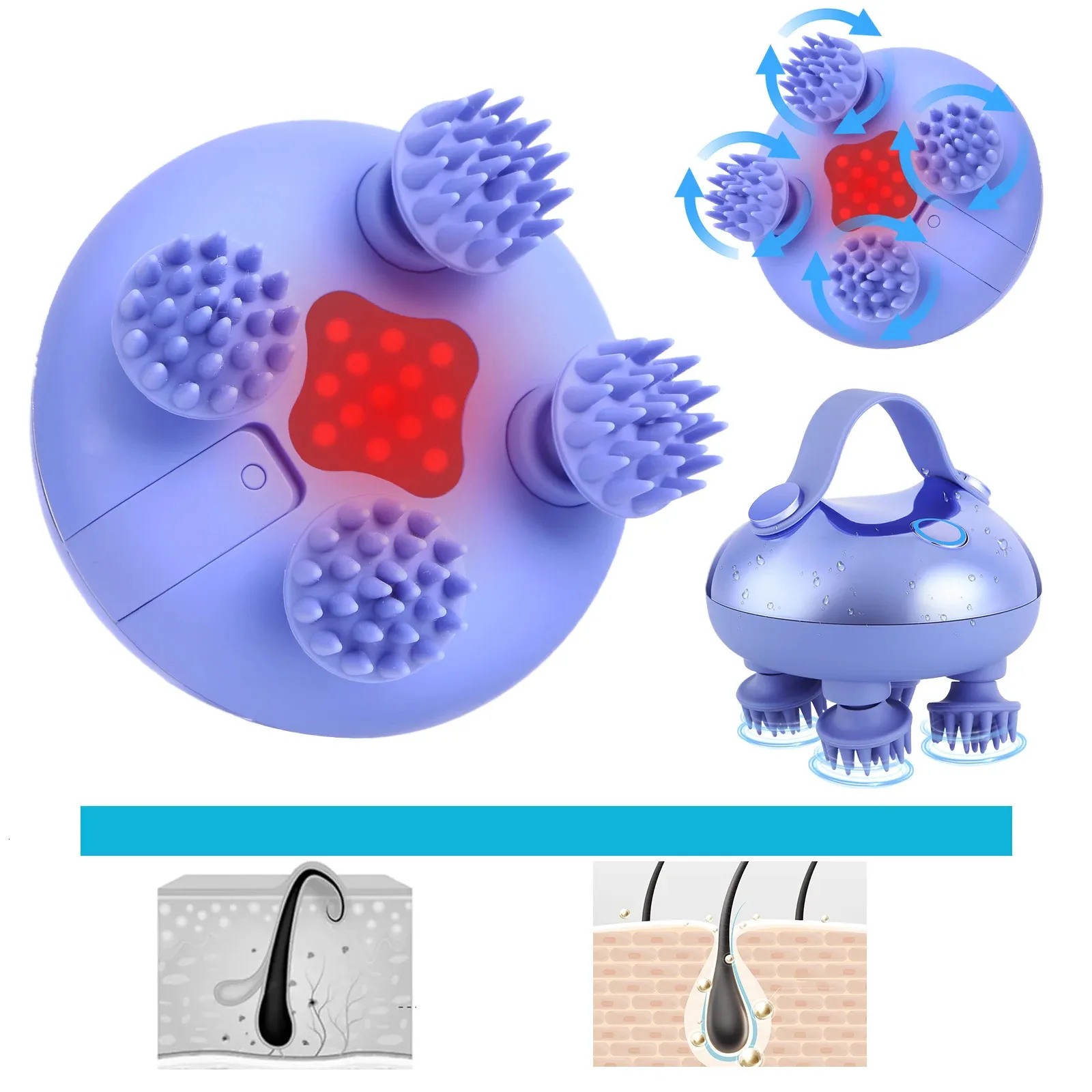 Portable Silicone Scalp Massager: 8-Head Electric Head Massaging Device ...