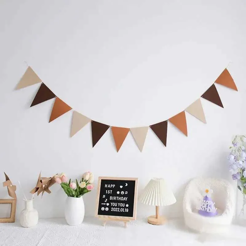Non-woven Fabric Birthday Bunting Banner, Triangle Pennants, Coffee ...
