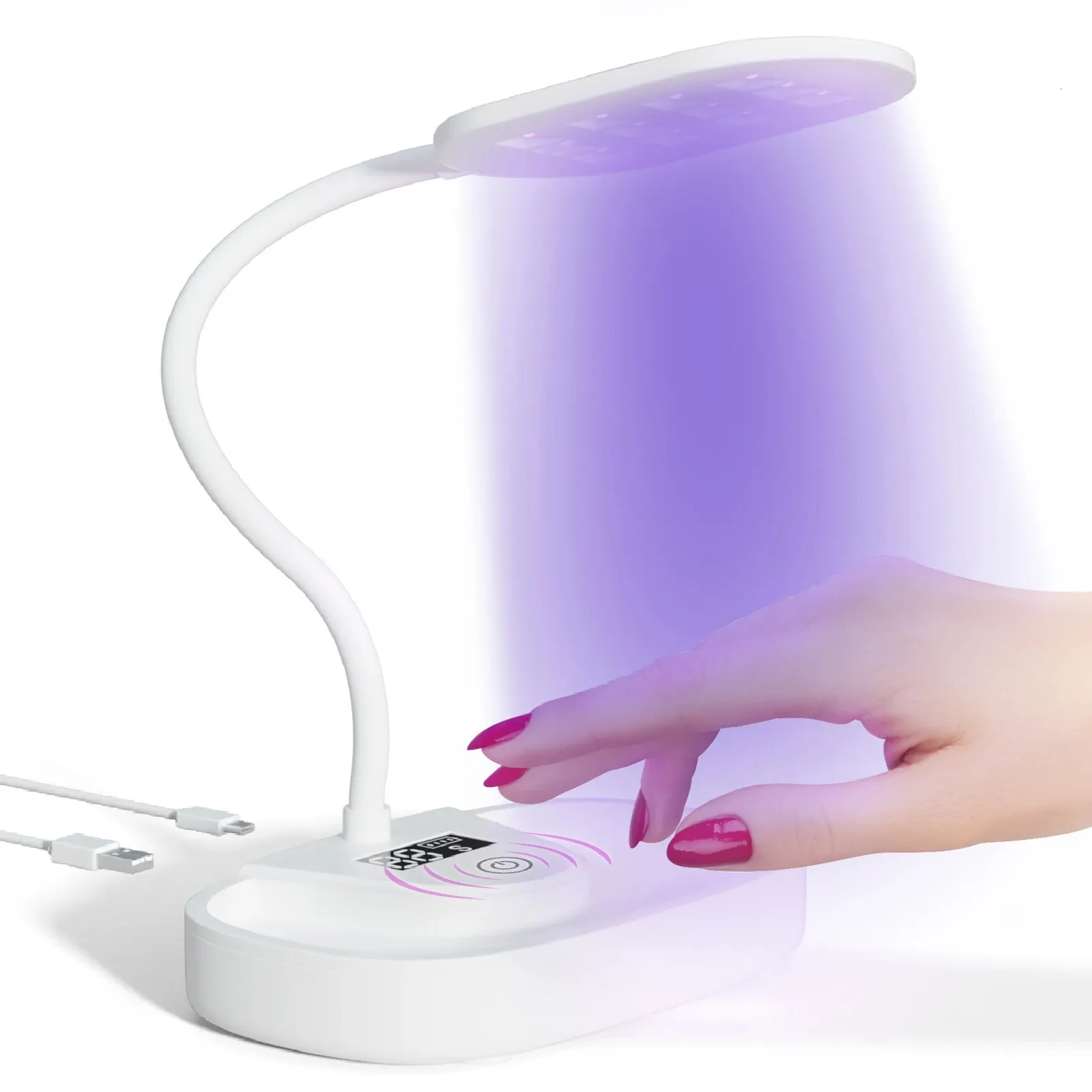 Portable 12W LED ultraviolet lamp for nails with Quick-Dry Gooseneck ...