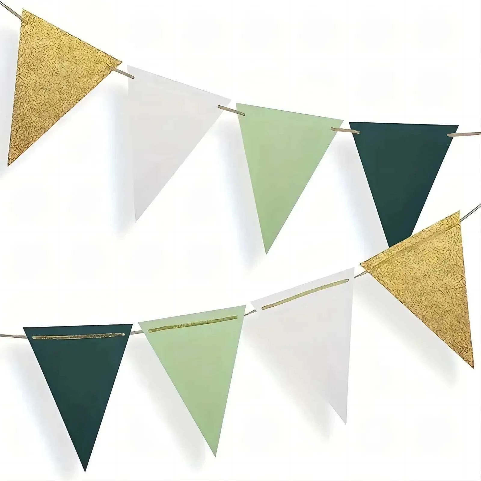 Green & Gold Triangle Flag Banner - Jungle Theme Hanging Decorations ...