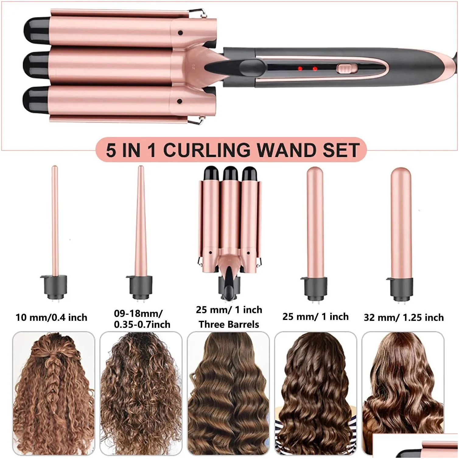 5 In 1 Curling Iron With Attachments Wand Set With Dual Voltage Instant Heating And Temperature Adjustment For Women Includes 3 Barrel Hair Waver And Crimper Iron 240425 Dro Dhmku From Jerry shop 42.7...