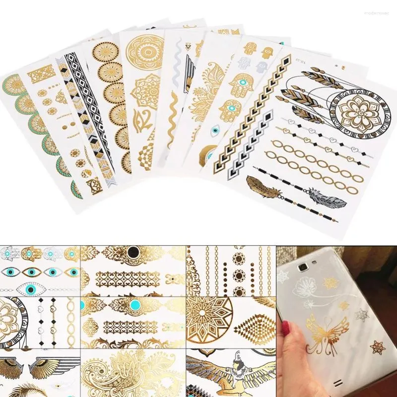 9 Disposable Metallic Tattoo Stickers In Metallic, Golden, Silver, And ...