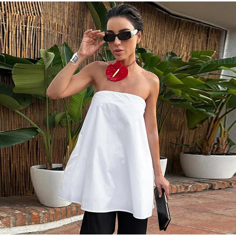 Fashion Solid Tube Women Tank Top Elegant Sleeveless Backless Pleated ...