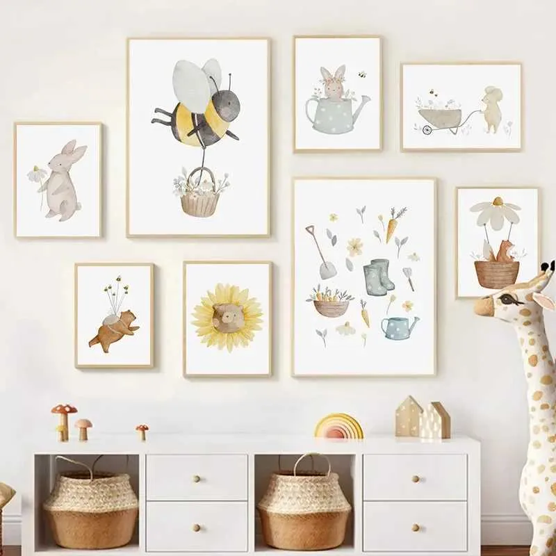 Boho Farm Animal Nursery Wall Prints Canvas Prints Rabbit, Bear, Bee ...