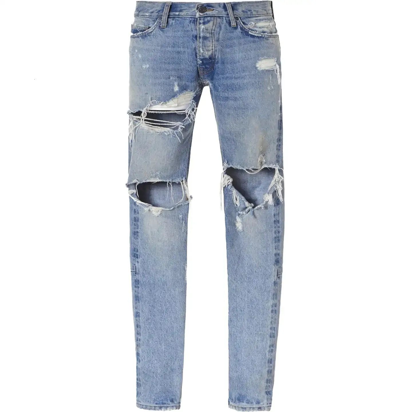 High Street Ripped Distressed Streetwear Jeans With Zipper Leg Button ...