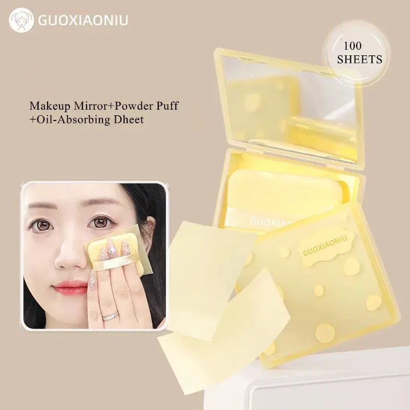 Oil Control Sheets with Powder Puff Mirror - Oil Absorbing Blotting ...