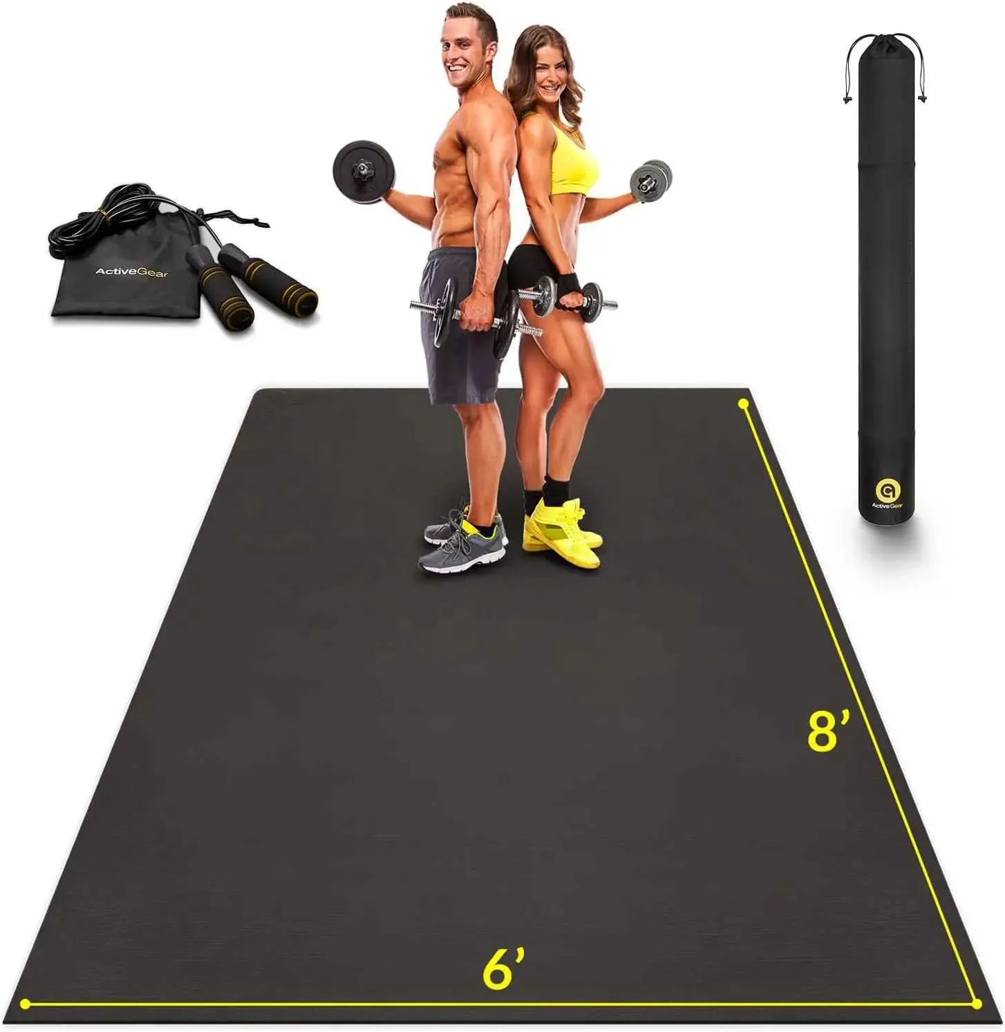 Premium 8' x 6' Ultra-Durable Non-Slip Yoga Mat with 7mm Rubber Padding ...
